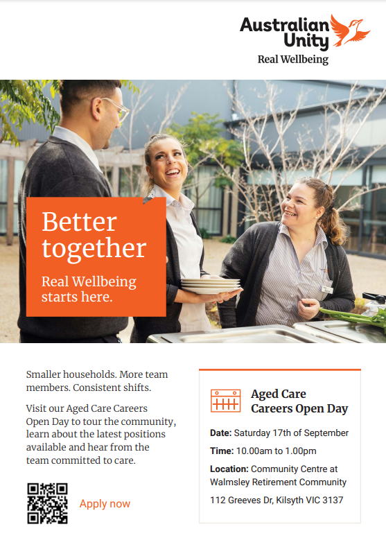 Australian Unity Walmsley Aged Care | Careers Open Day